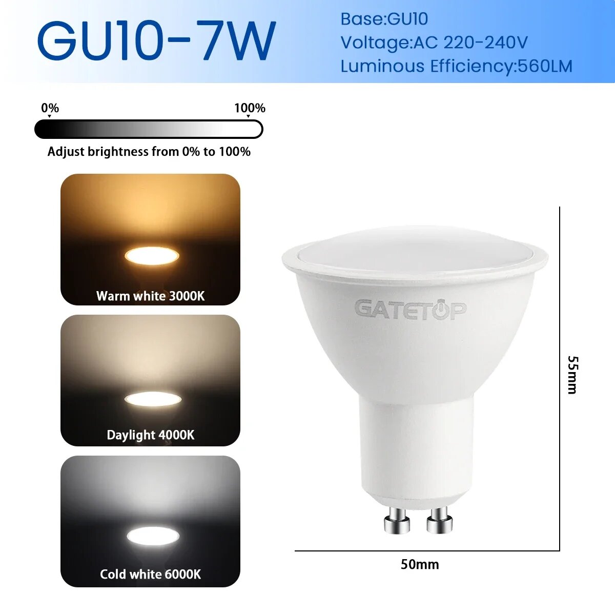 Светодиодные лампы Gatetop E14 E27 B22 GU10 220В 5Вт 7Вт 10Вт GU10 7W, Natural light 4000K, 5pcs