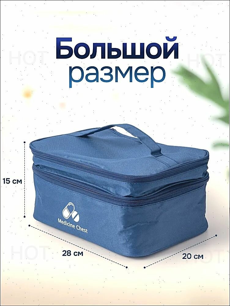 Аптечка дорожная / Аптечка домашняя, двухъярусная универсальная / Органайзер для хранения лекарств и медикаментов, без наполнения. Размер 28х20х15 см. Цвет синий