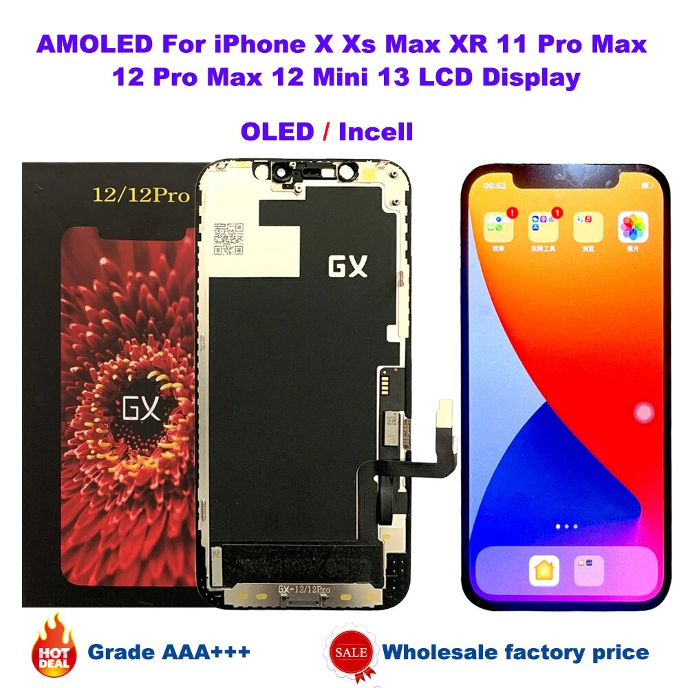 GX OLED-экран для iPhone 13 14 Pro ЖК-дисплей X XS 11 12 Pro Max 13 Mini 14 Plus GX 11 Pro Max OLED