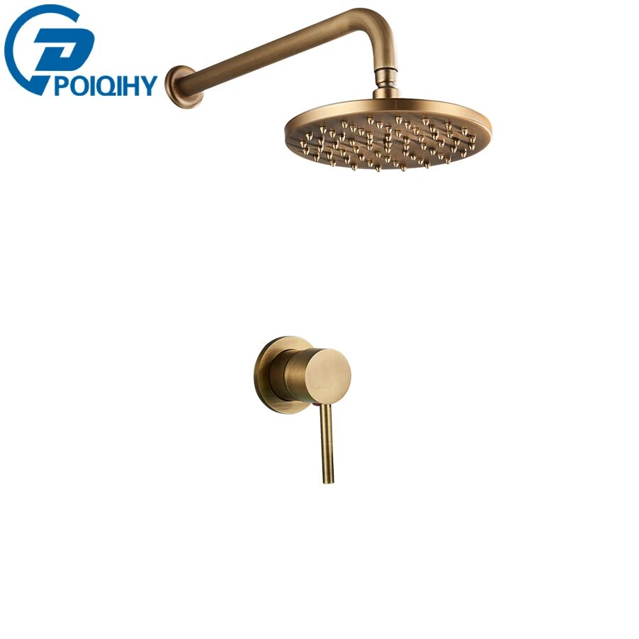 Душевой смеситель POIQIHY с дождевым душевое雨淋 головкой для ванной комнаты, антик-бронзовый настенный смеситель душа с двумя ручками, круглая головка C