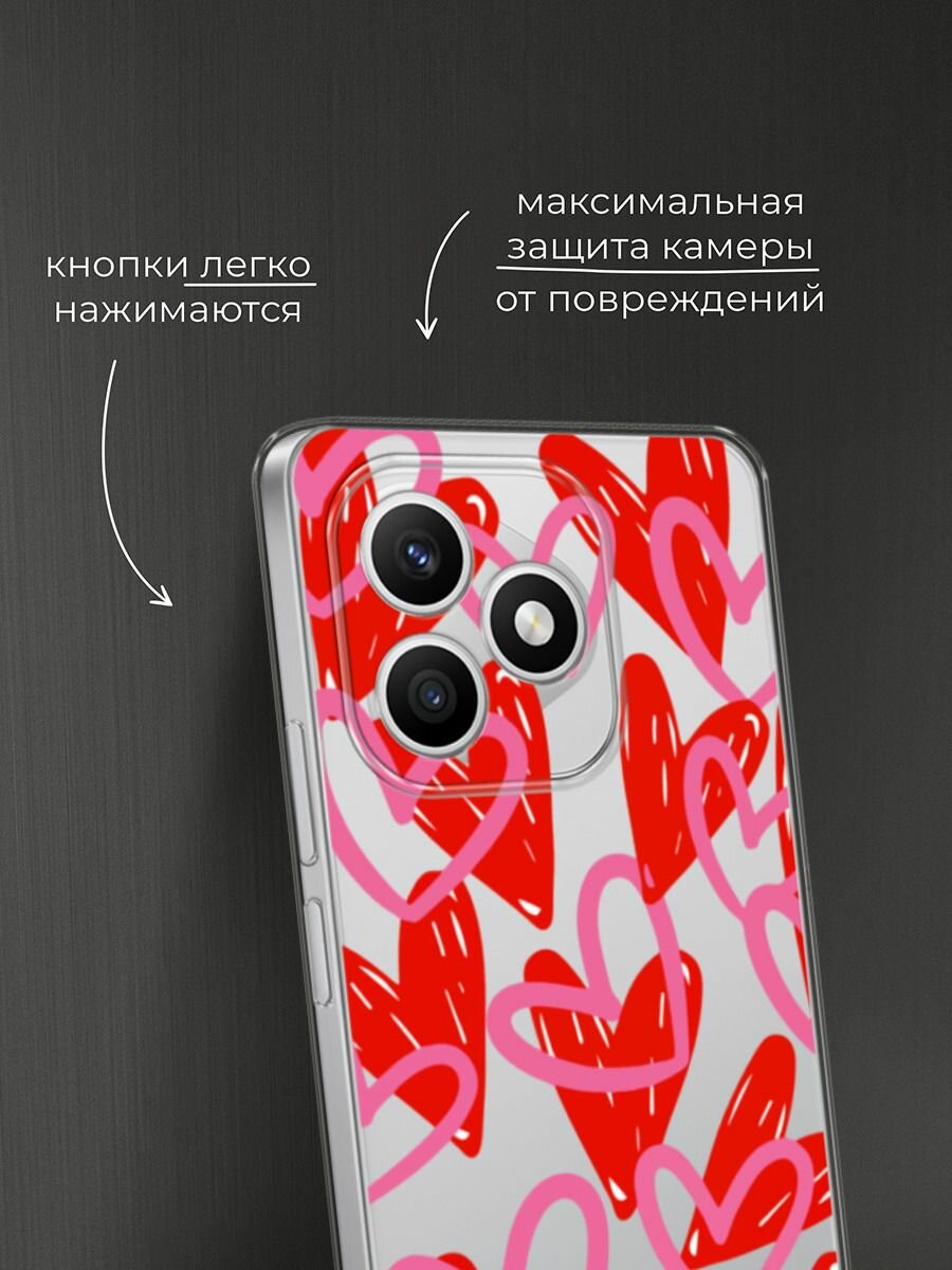 Чехол на Honor X8d / Хонор X8d с принтом Hearts doodles, прозрачный — фото 1