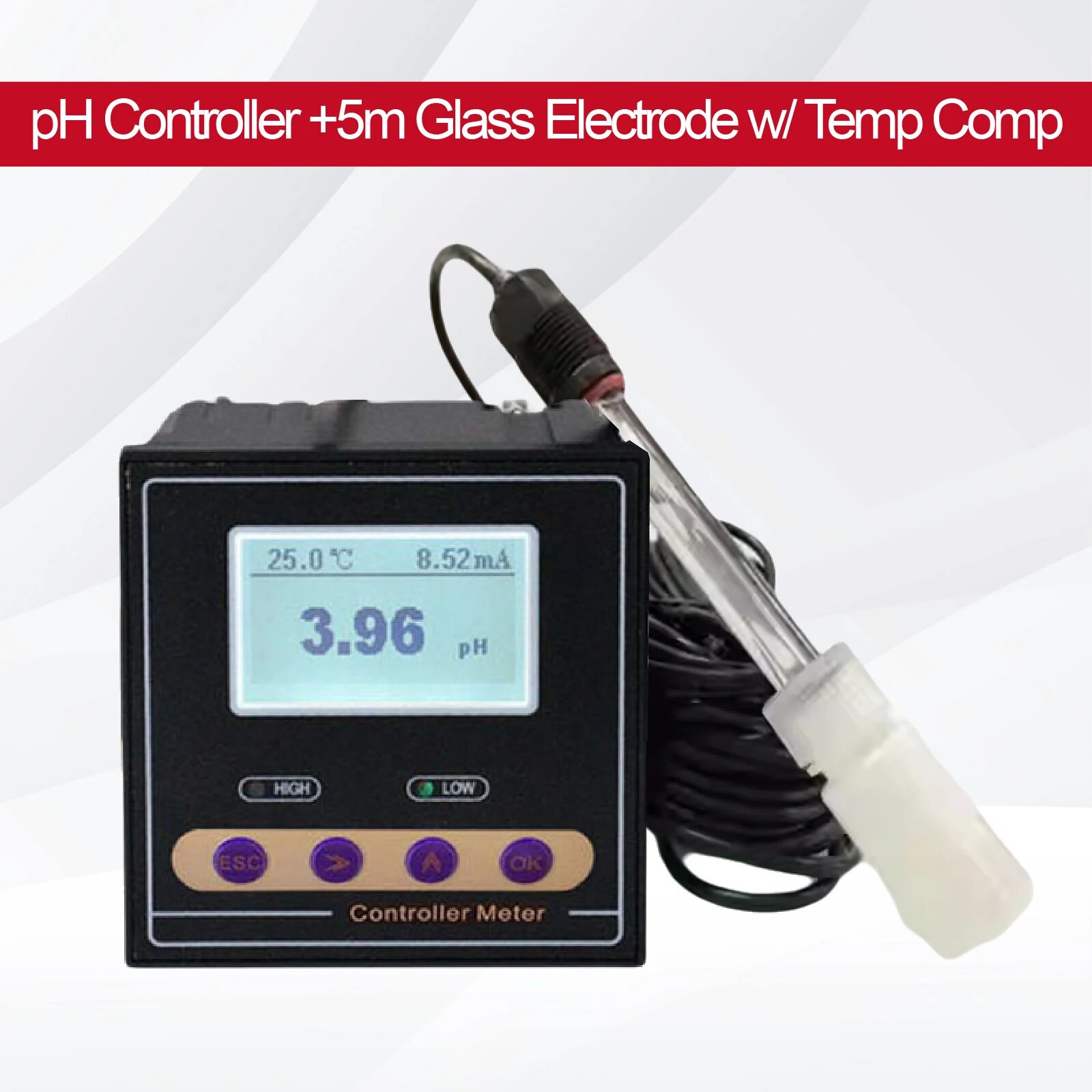 PH-метр CERTEON PH-110 с электродом 5м, Temp Comp