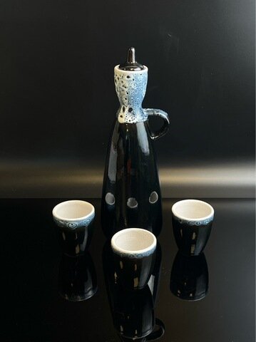 Керамический набор для ликёра графин и 3 стопки, ручная работа, Васильковский майоликовый завод, винтаж УССР 1950-1990 гг