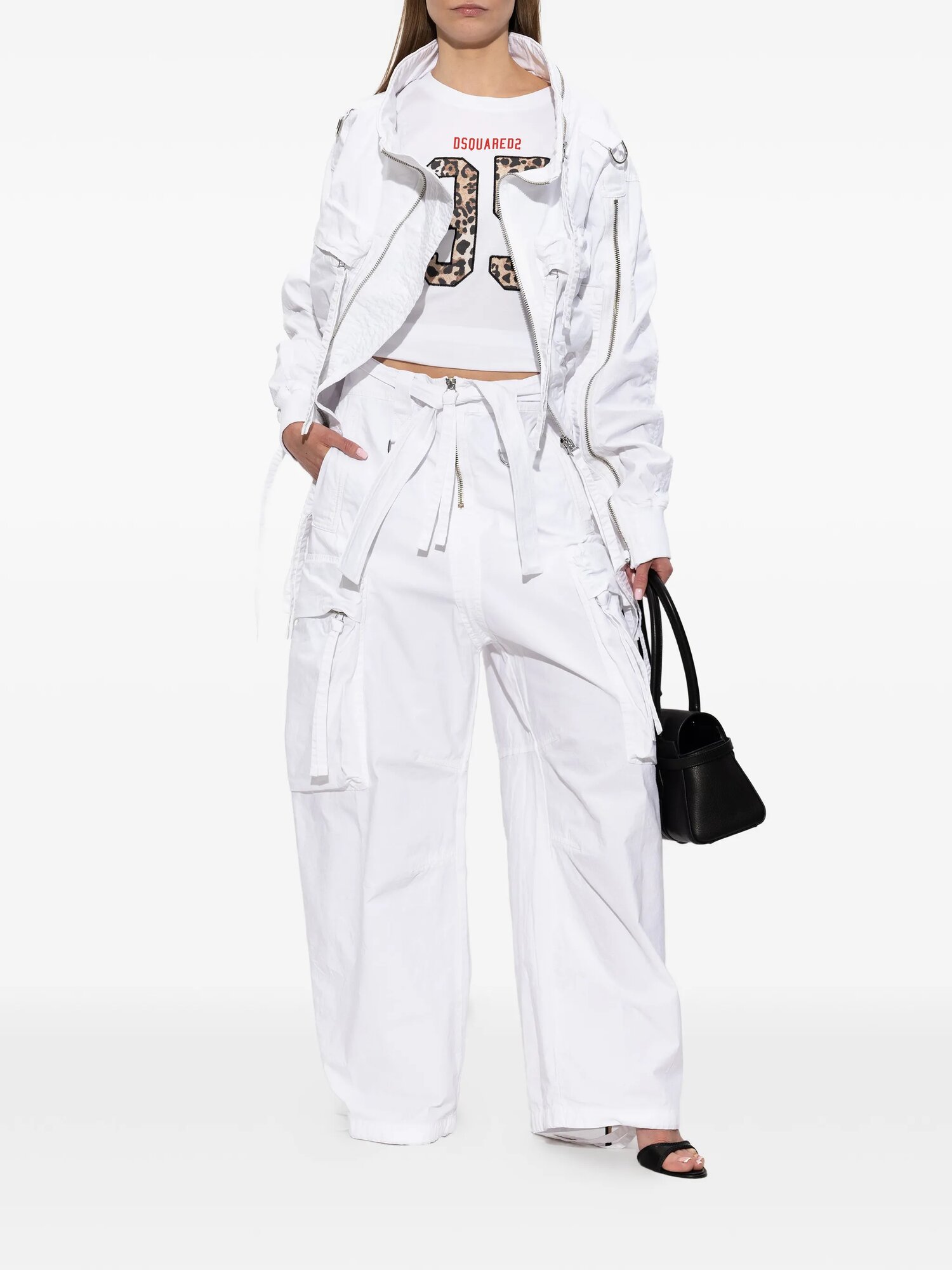 Брюки карго DSQUARED2 Belted cargo-pocket trousers, размер 38, бежевый/белый — фото 1
