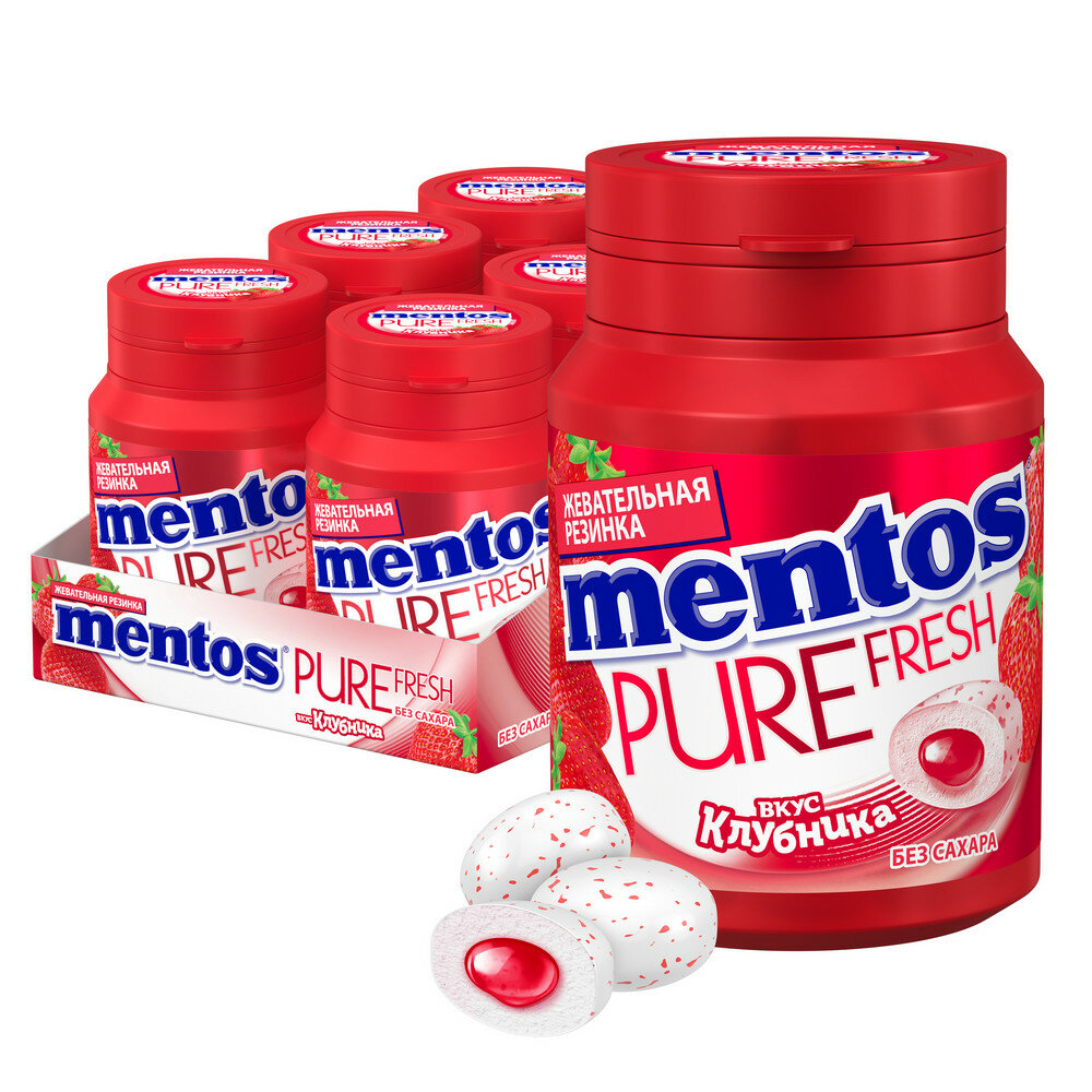 Жевательная резинка Mentos Pure Fresh со вкусом клубники, 6 шт по 54 г