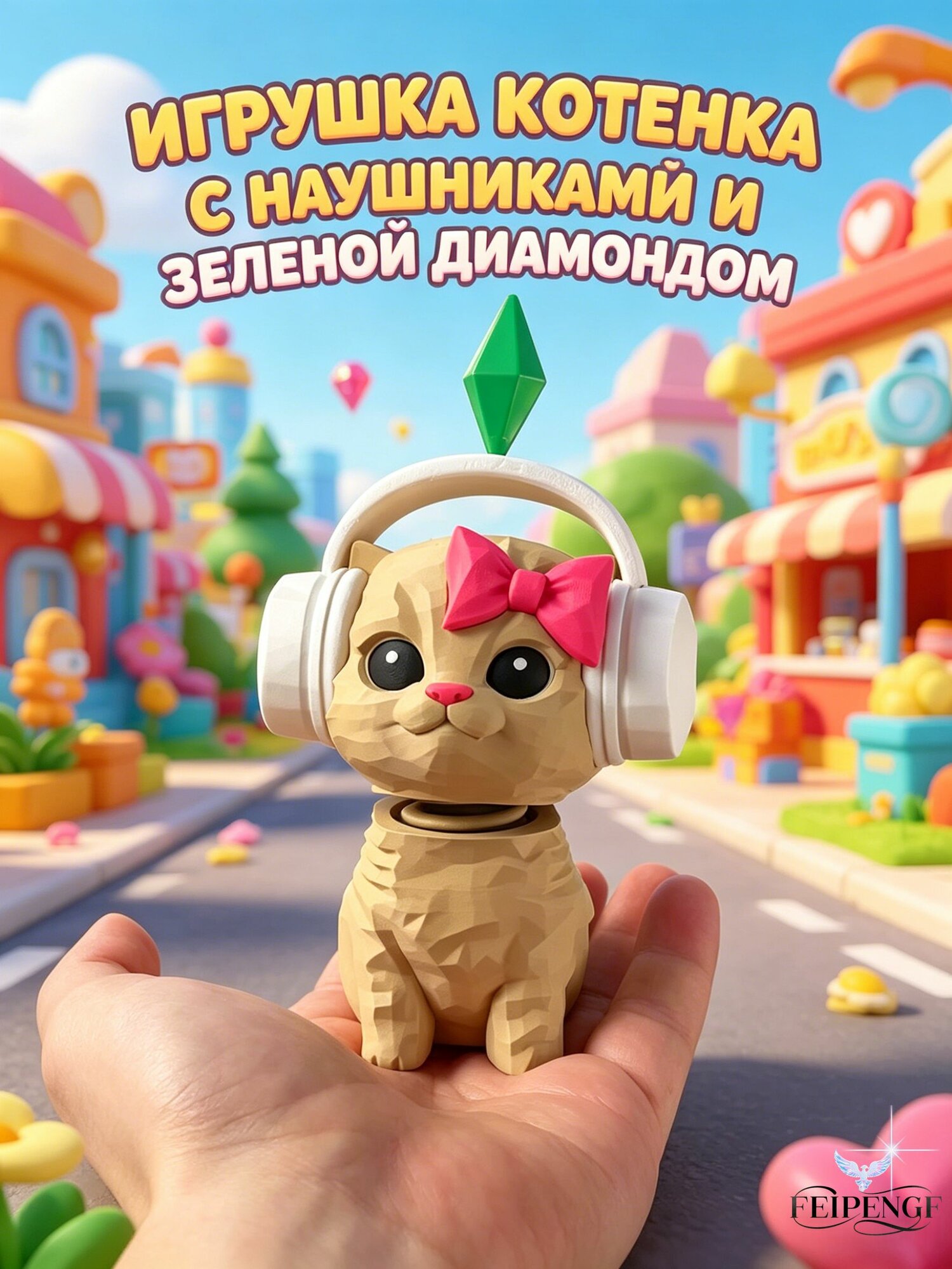Фигурка котик из Sims с кристаллом 8 см мем - 3D печать FEIPENGF