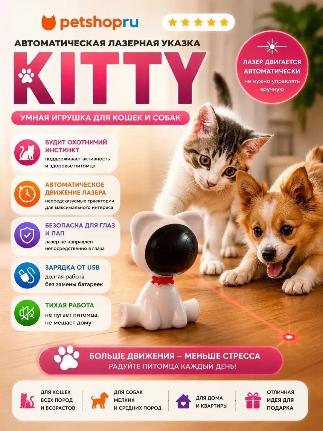 PETSHOP Игрушка для кошек автоматическая лаерная указка "Китти"