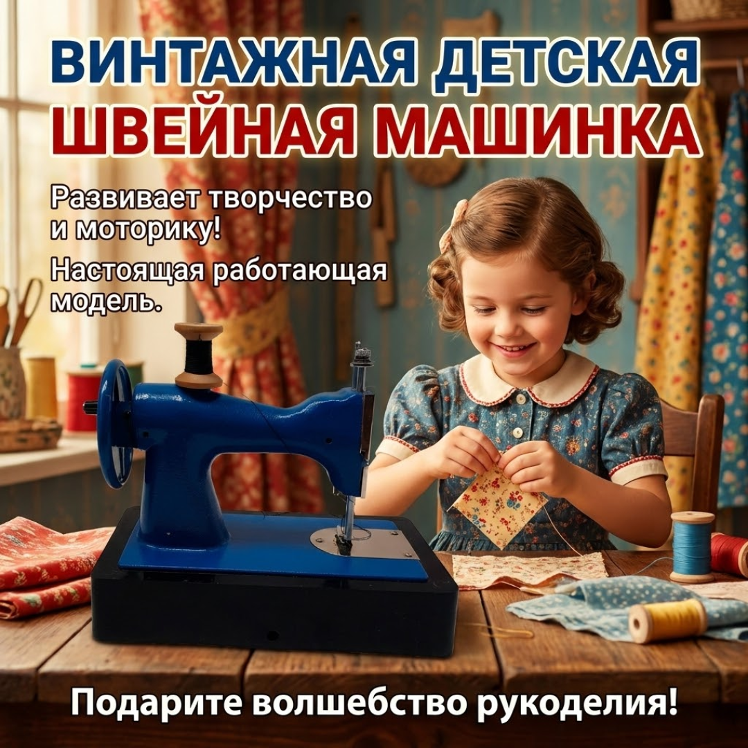 Винтажная детская швейная машинка ДШ1В-РЭ, СССР