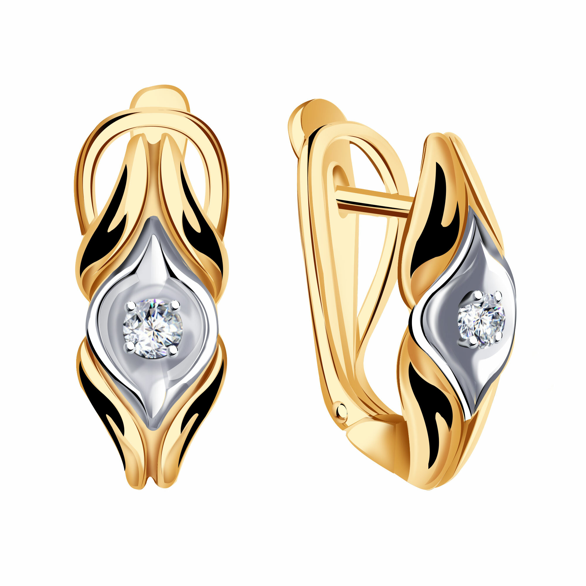 Серьги Diamant online, красное золото, 585 проба, бриллиант, керамика