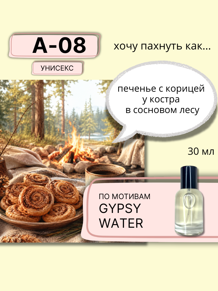 Духи Gypsy Water от Aromat Perfume, A-08, Extrait de Parfum, 30 мл, унисекс, древесные фужерные