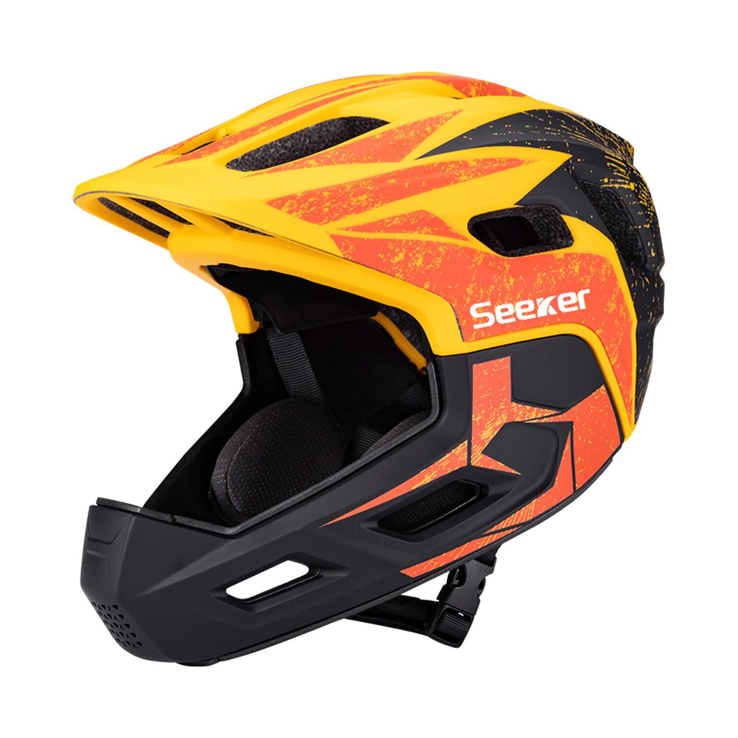 Детский велосипедный шлем SEEKER полной защиты лица black orange yellow