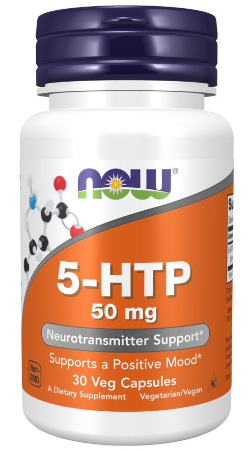 NOW Foods, 5-HTP, 50 мг, 30 вегетарианских капсул, способствует позитивному настроению
