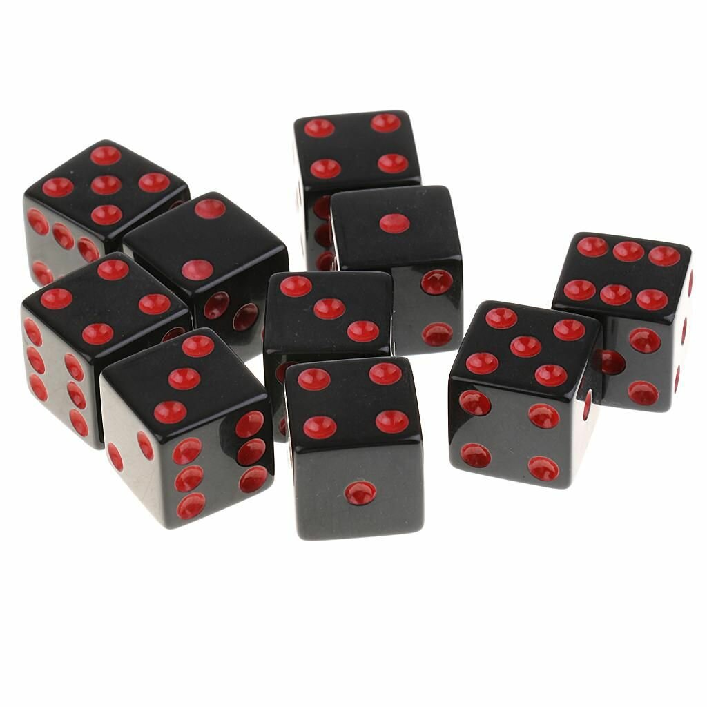 Набор из 10 пластиковых кубиков D6, 6-гранные игральные кости с точками для настольных игр, ролевых игр D&D, красные