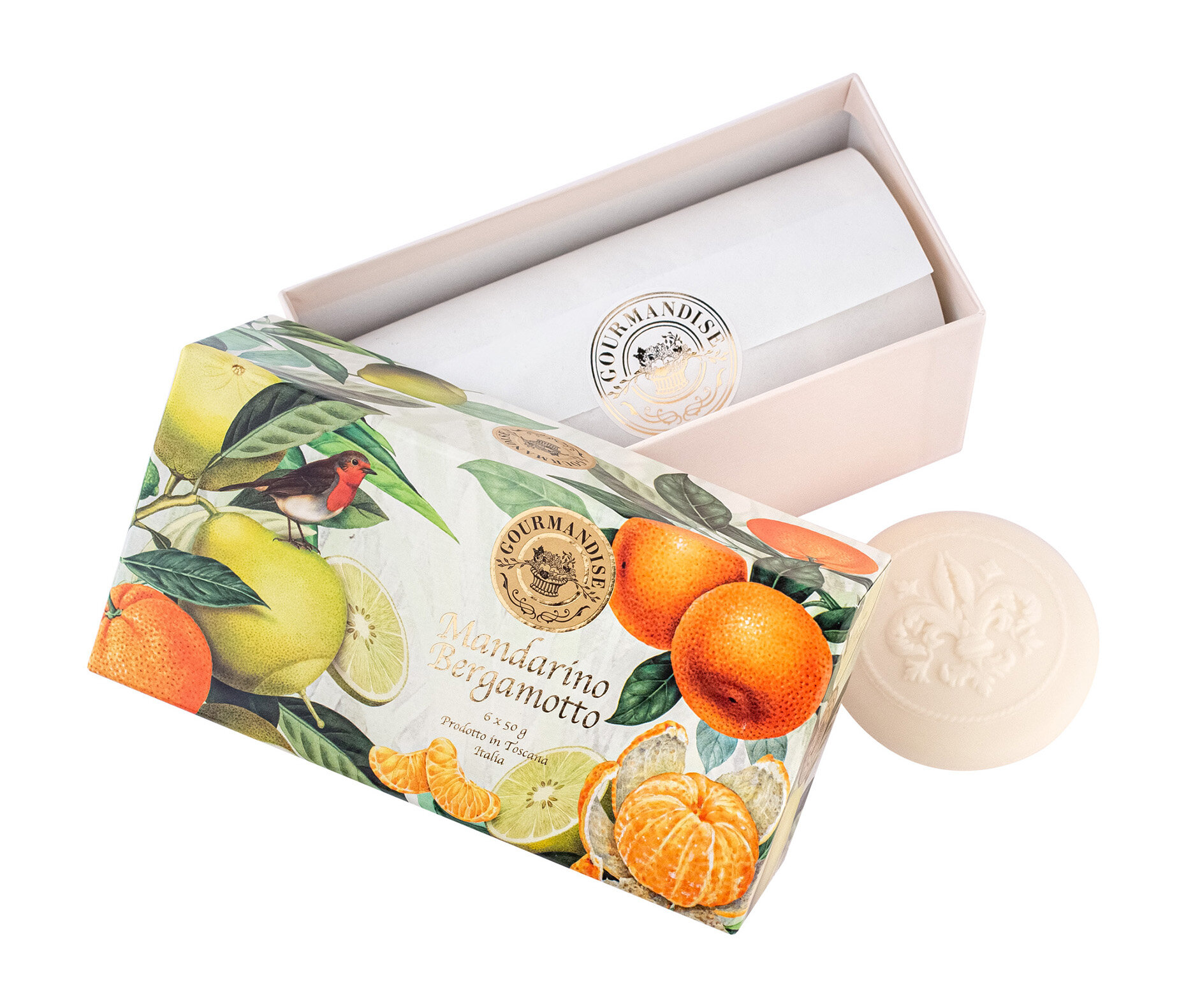 GOURMANDISE Набор натурального парфюмированного мыла Мандарин и бергамот 6x50 г