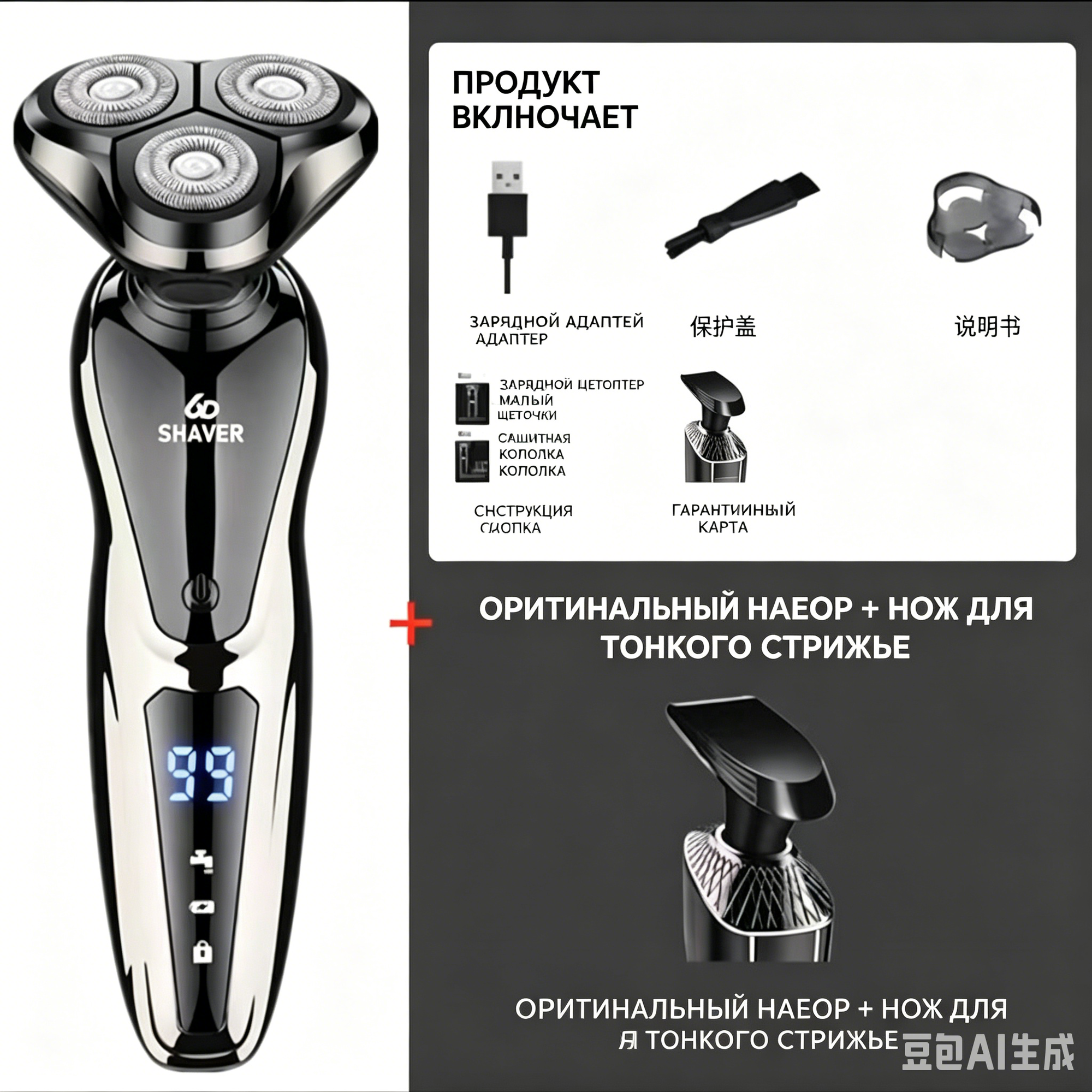 Бритва, с жидкокристаллическим дисплеем, многофункциональная, для бороды, мужская, "три в одном", электрическая
