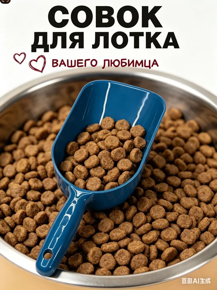 1шт, Совок для кошачьего туалета, сплошной, пластик, 23х9х8 см