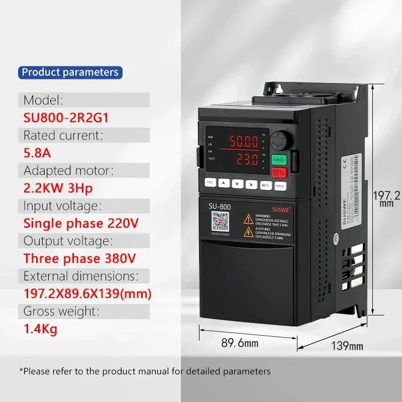 SU800 220Vto380V VFD0.75KW/1.5KW/2.2KW/3.7KW/5.5KW Инвертор для регулировки скорости двигателя с однофазным входом и трехфазным выходом (инвертор частоты)