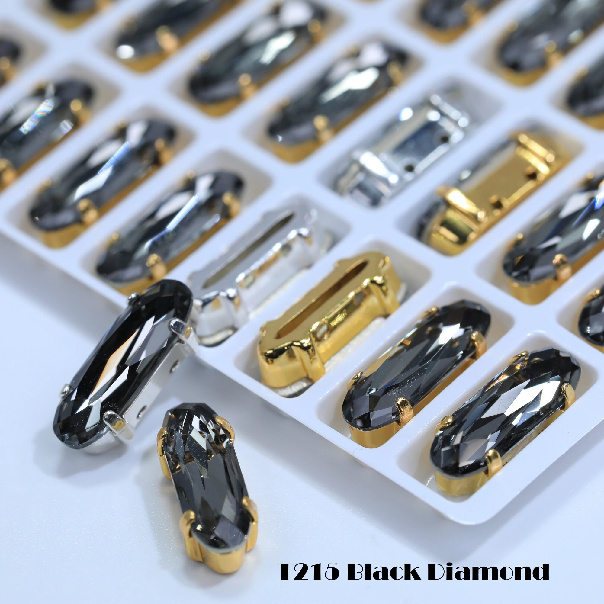 Стразы AB классические овальные Moonlight Silver Claw, 60Pcs 5mm15mm, T215 Black Diamond