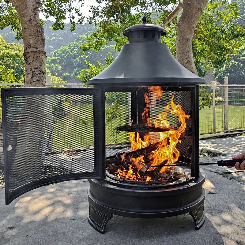 Уличная. Charcoal Wood Burning Metal BBQ Fire Pit размером 50 дюймов для сада и двора с чугунной грилью для приготовления пищи