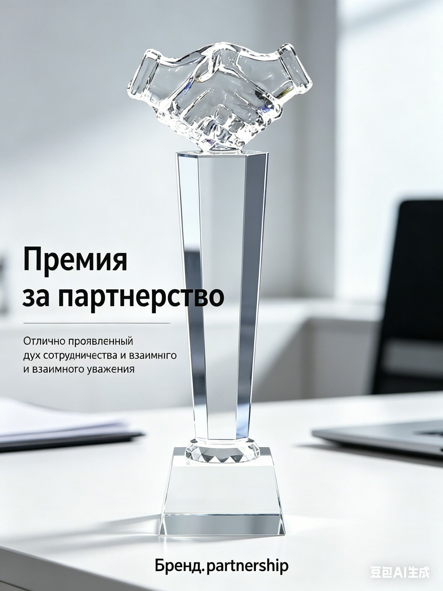 Хрустальный кубок с дизайном рукопожатия, символ партнерства и успеха, для награждения (прозрачный)