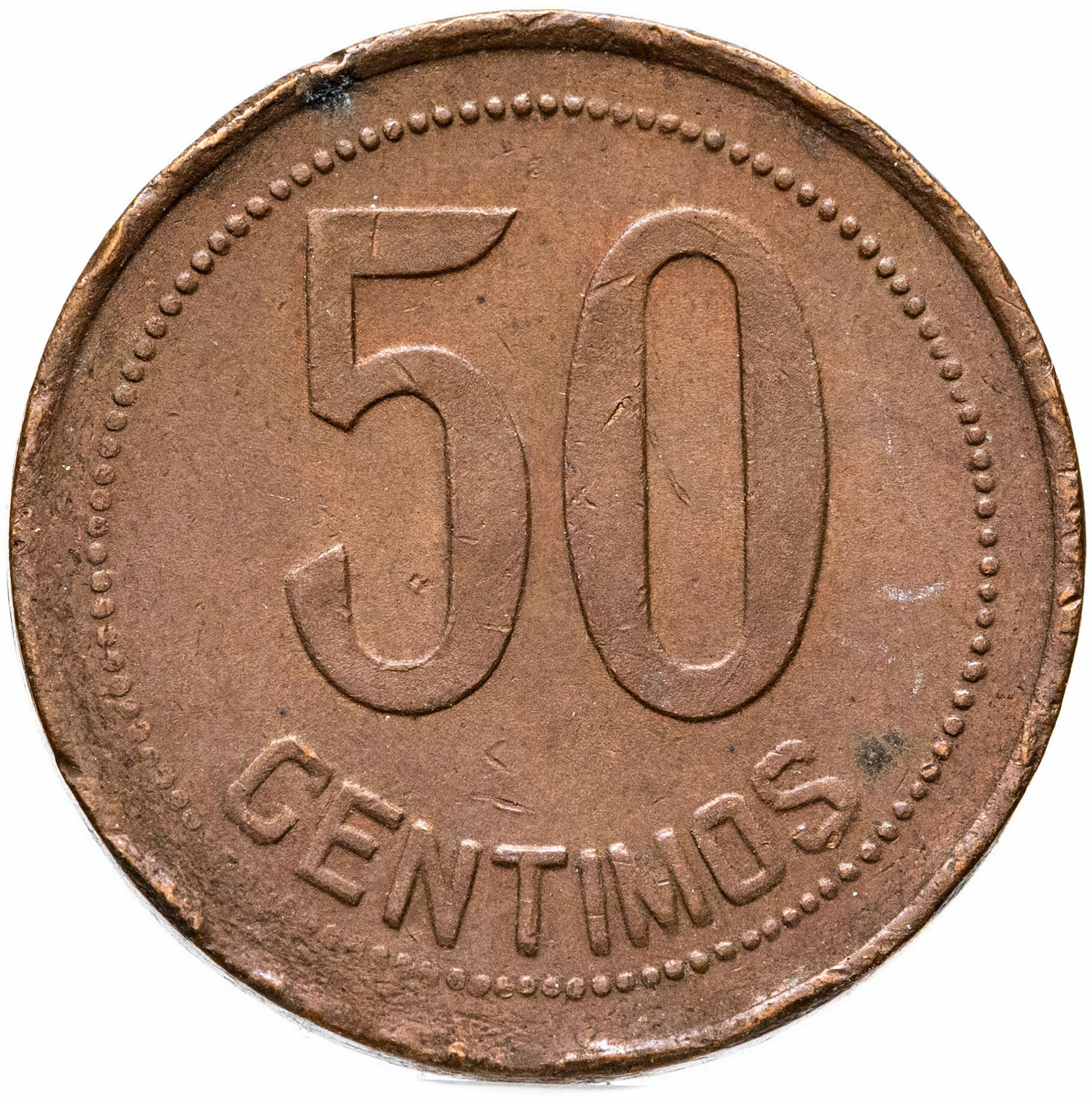 Испания 50 сентимо centimos 1937, Медь, в сохранности XF