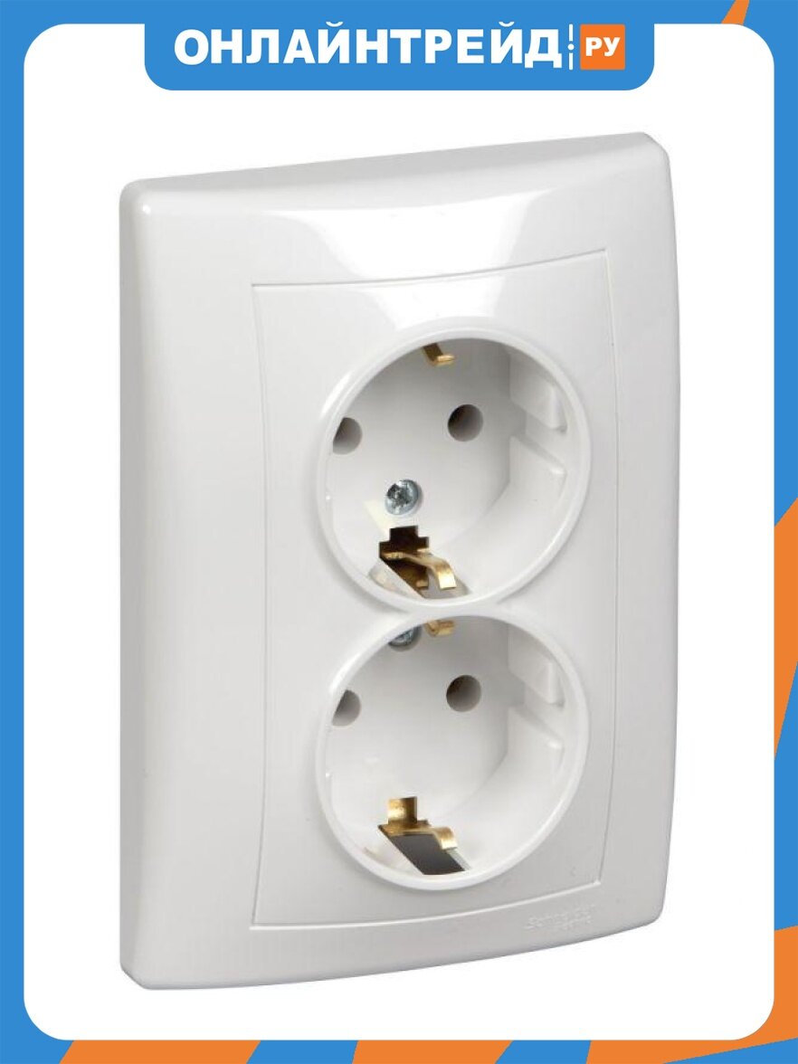 Розетка Systeme Electric (schneider Electric) SCHNEIDER ELECTRIC Sedna 2-м 16А IP20 250В с заземл. без защ. шторок бел, SDN3000621