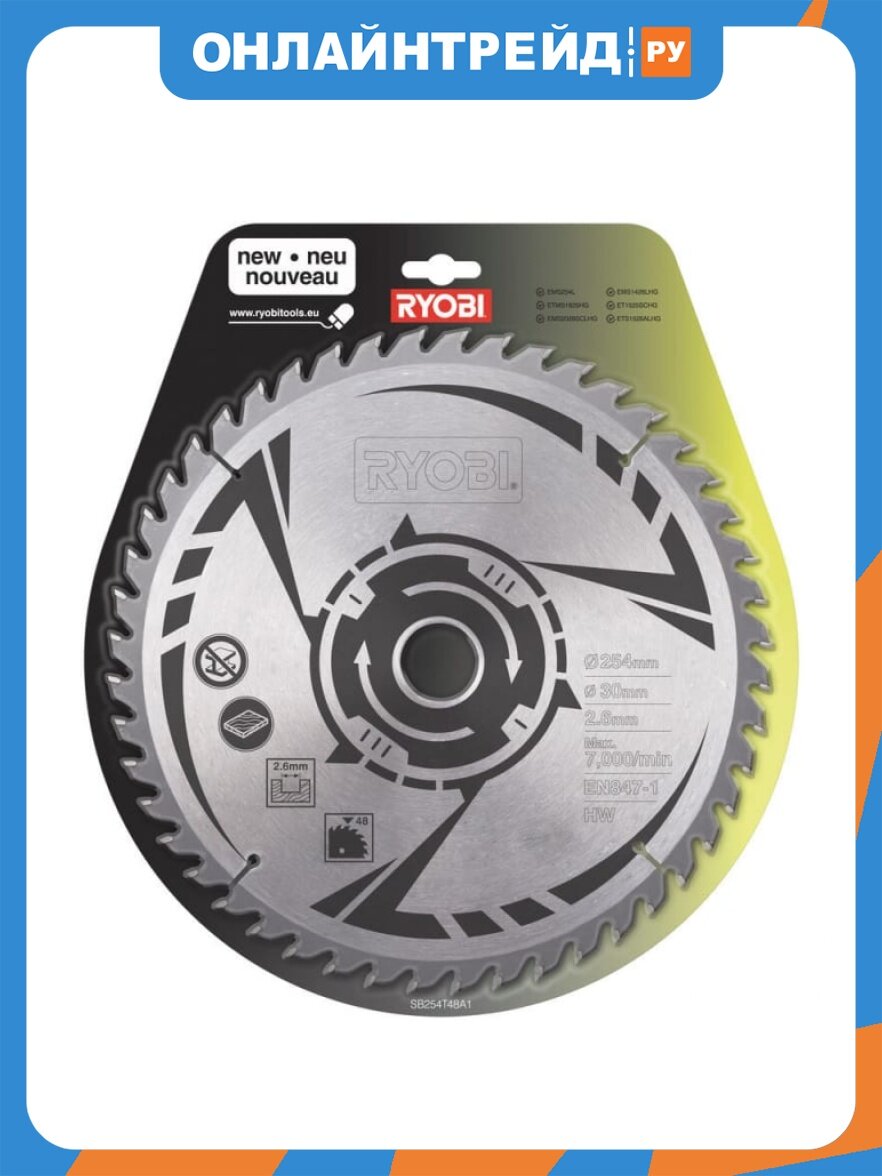 Пильный диск по дереву Ryobi SB254T48A1 (254х30х2.6 мм, 48 зубьев) 5132002622