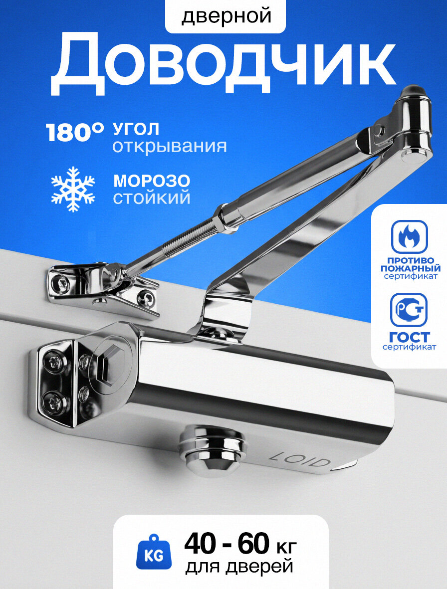 Доводчик дверной морозостойкий Loid 501 Silver серебристый, от 40 до 60 кг, уличный