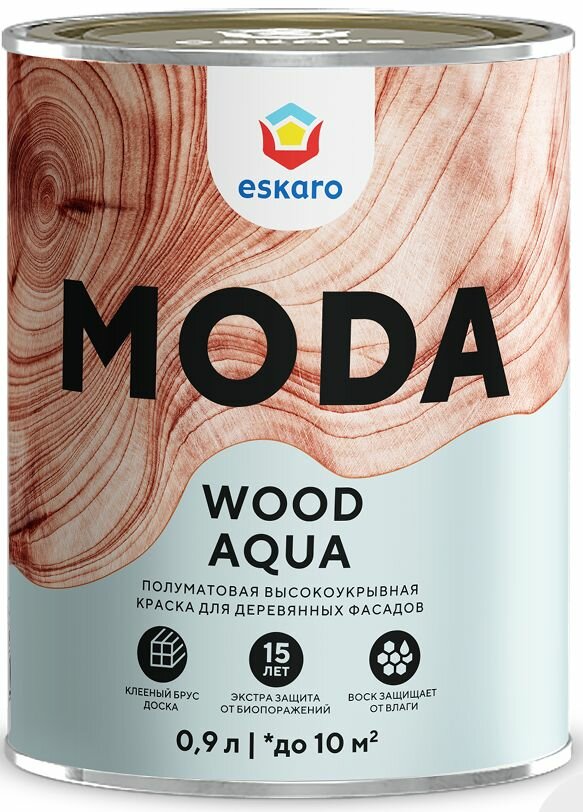 Краска для деревянных фасадов Eskaro Moda Wood Aqua база А белая 0,9л