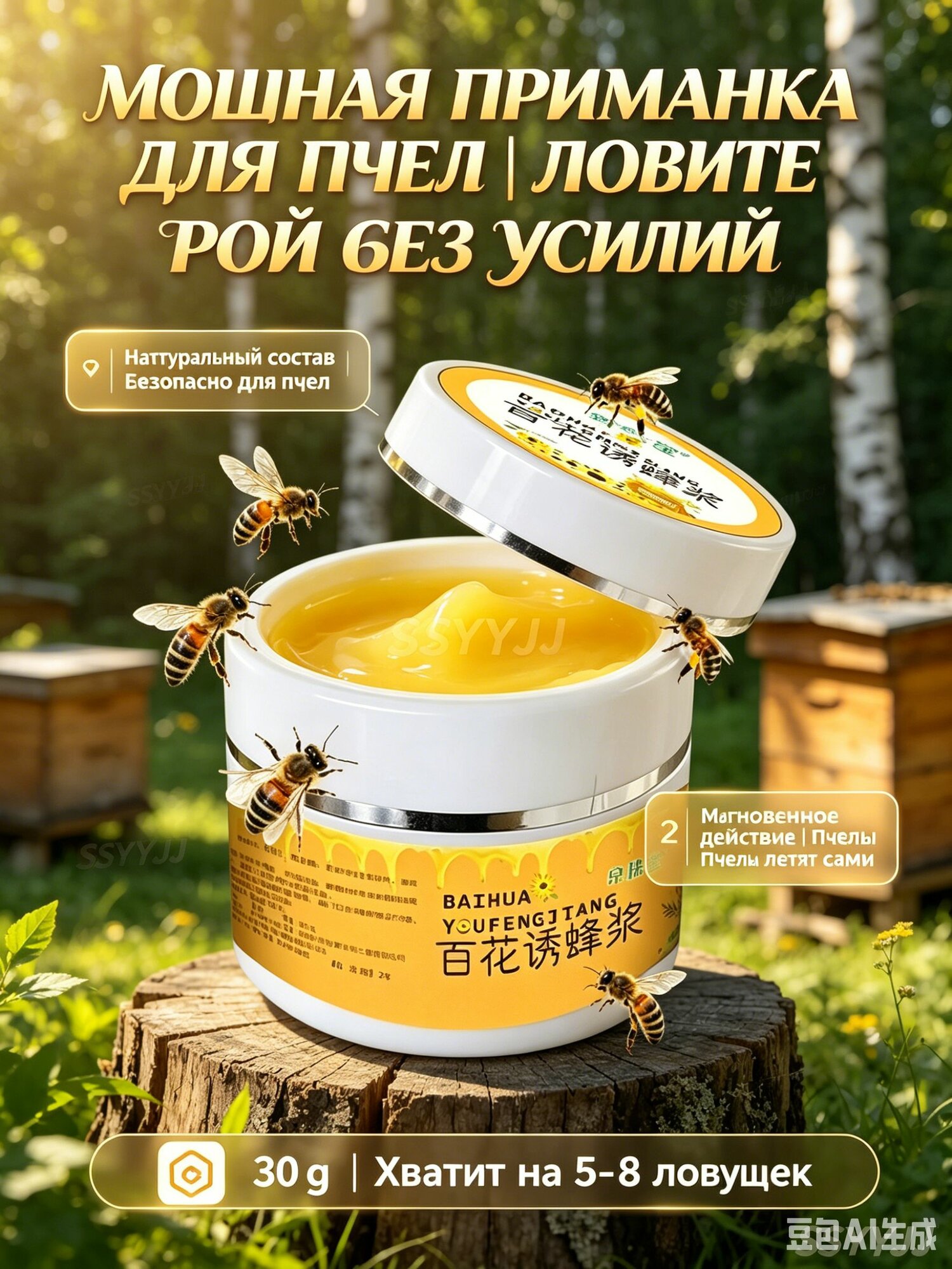 Приманка для пчел, крем-гель для привлечения пчелиного роя-30г, профессиональная мазь для пасеки и ловушек.