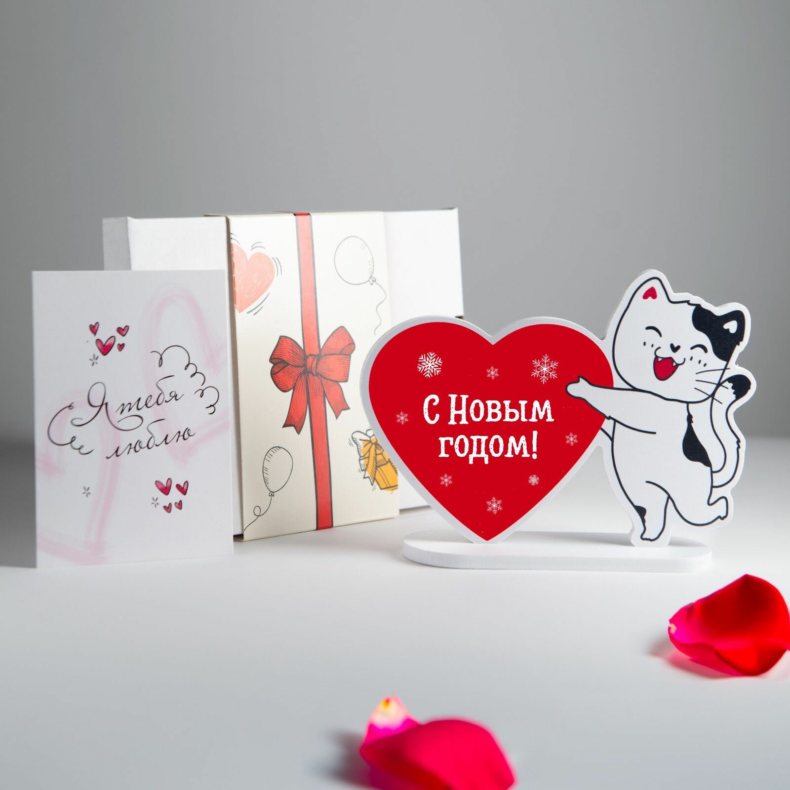 Подарок на новый год сувенир, статуэтка кошка "с новым годом"