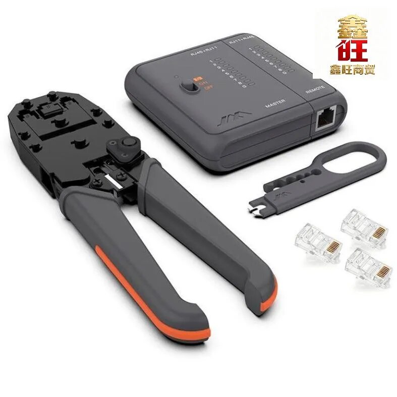 Эксклюзивный комплект JIMIHOME JMGTW5N: обжимные клещи, стриппер, LAN тестер RJ45 и 20 коннекторов для профессионального монтажа витой пары.