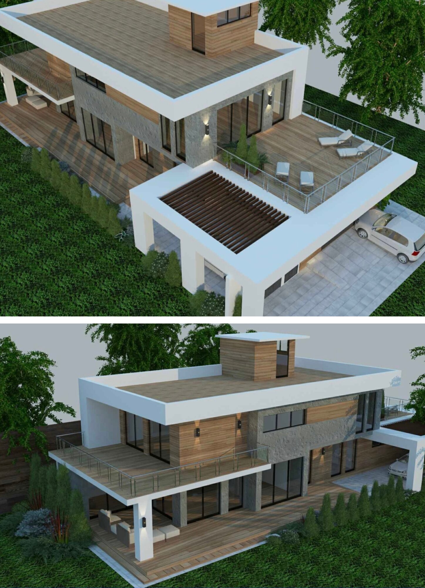 Проект просторного дома с гаражом и эксплуатируемой кровлей (291,4 м²)
