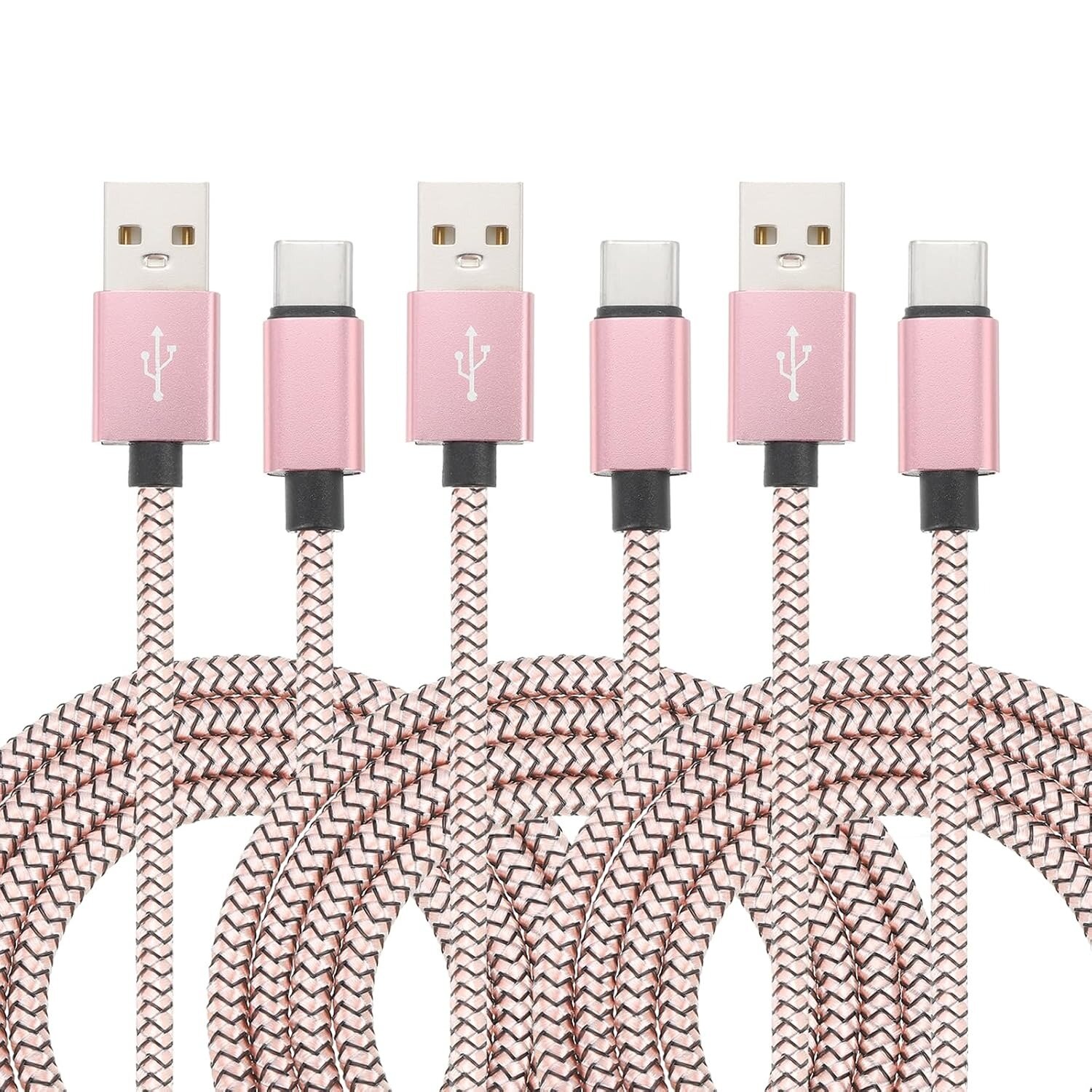 Зарядный кабель USB-A – USB-C, быстрая зарядка 25 Вт, для USB-C устройств, 3 шт, розовый
