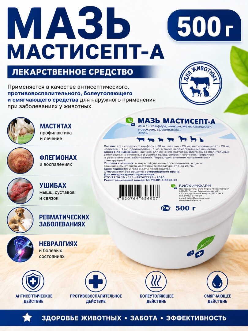 Мастисепт А антисептическая противовоспалительная мазь с прополисом, 500 г