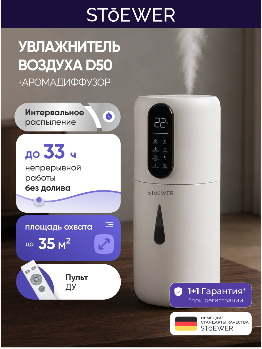 Ультразвуковой увлажнитель воздуха Sendo by Stoewer Air D50, УФ- стерилизация, аромадиффузор