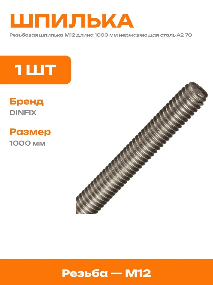 Шпилька М12 1000 мм DIN 975 резьбовая нержавеющая сталь А2