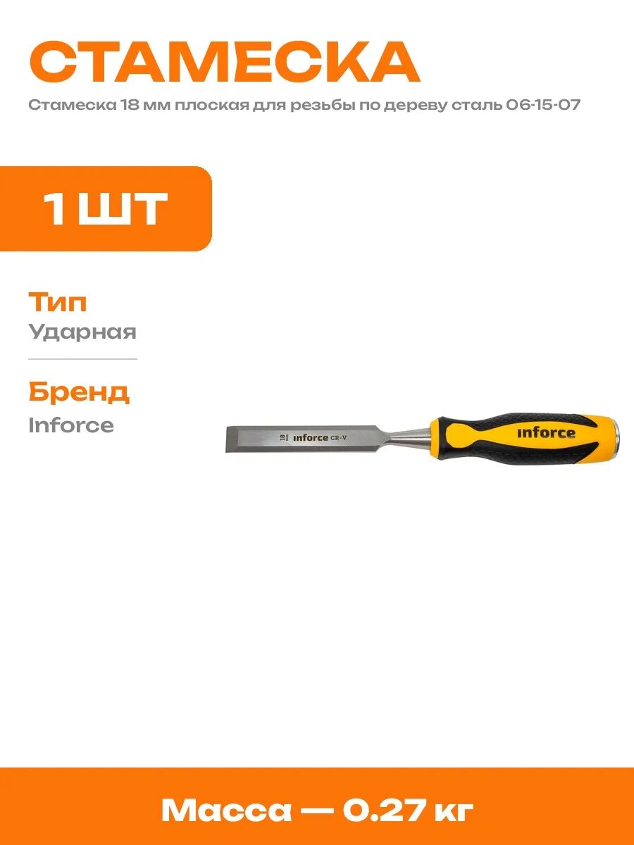Стамеска плоская 18 мм сталь для плотницких работ ручная 265