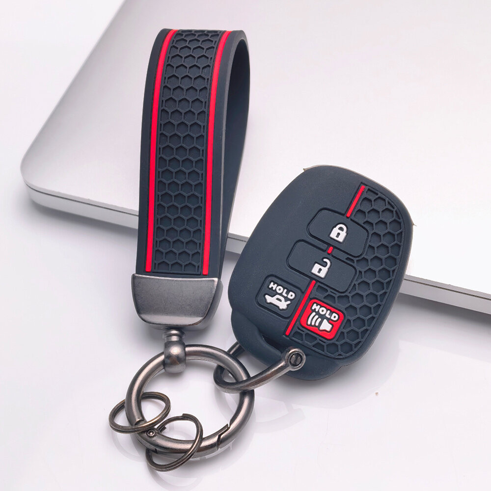 Силиконовый чехол-брелок для ключей Toyota Corolla Camry RAV4 Highlander Prado Yaris Vios Hilux Fortuner, защитный от царапин и ударов, нескользящий с сотовым рисунком, с красным акцентом