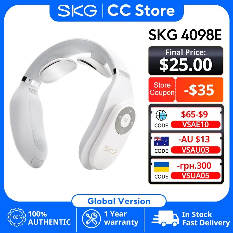 Массажное кресло для шеи SKG 4098E, 3 режима массажа, 15 уровней интенсивности, 7-8 дней работы, постоянная температура 107F, 1500 мАч