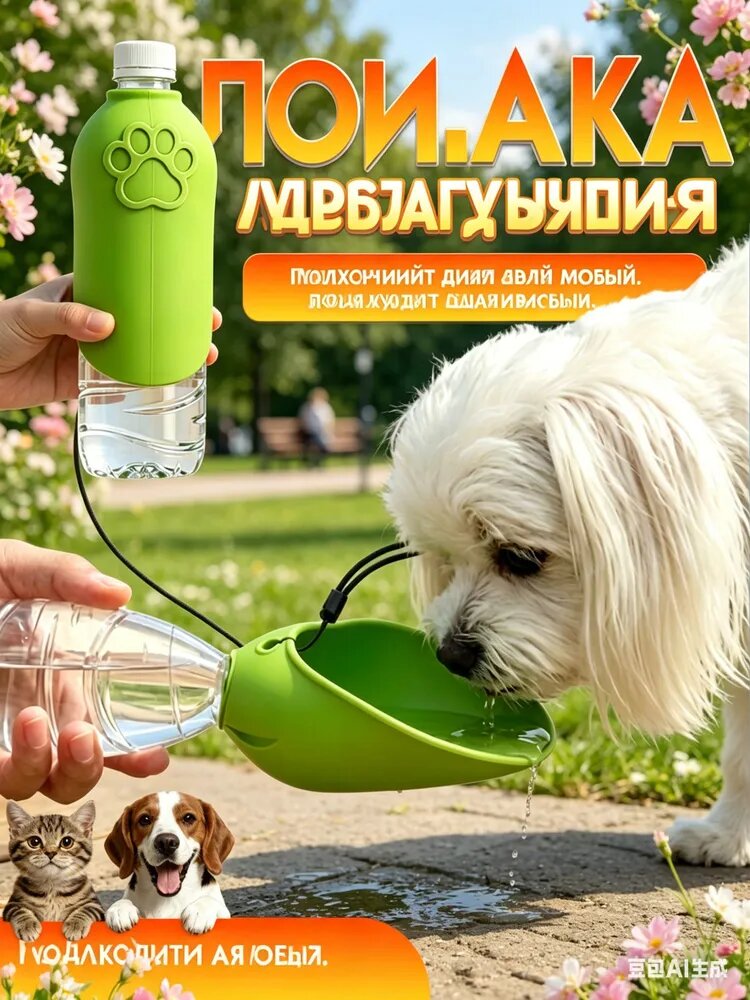 Поилка для собак и кошек прогулочная, уплотнением, не протекает, поилка для собак дорожная