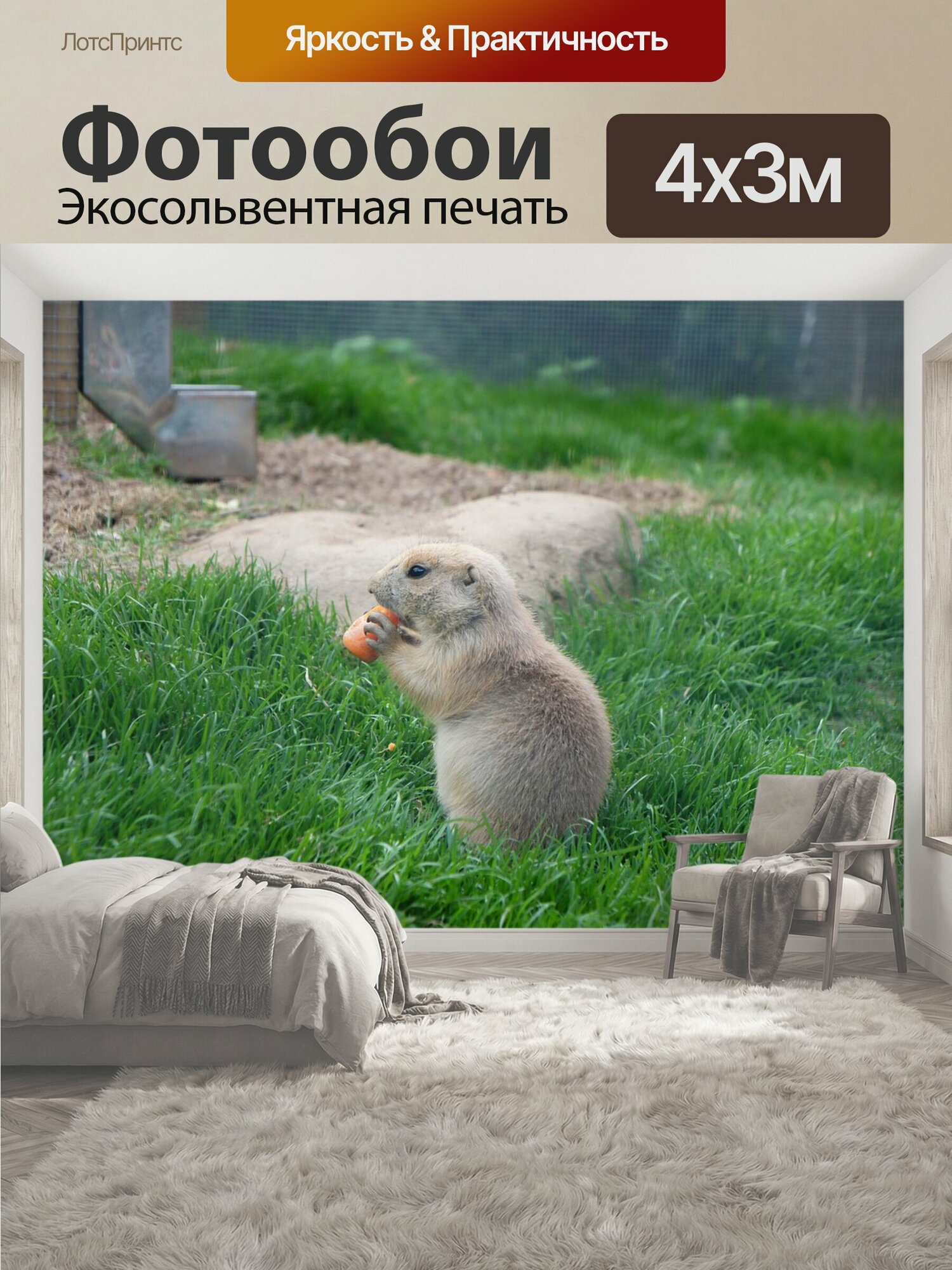 Фотообои "Луговые собачки, принимать пищу, детка" 400x300 см. экосольвентная печать