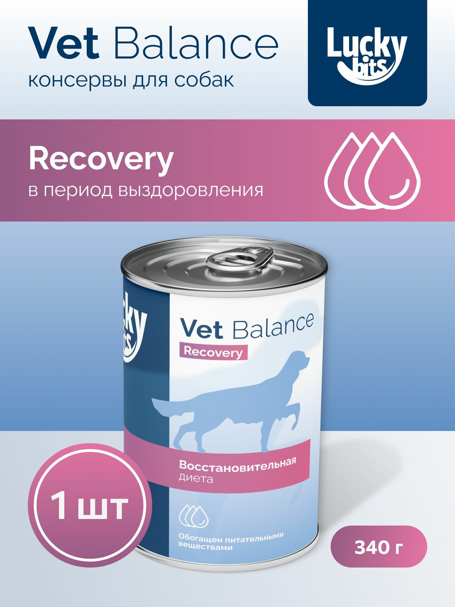 Влажный корм консервы для собак Lucky bits Recovery в период восстановления 340 г восстановительное питание для собак восстановительный корм