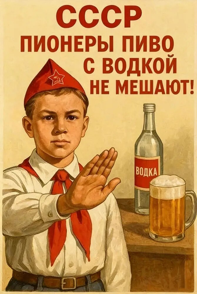 Постер "СССР пионеры пиво с водкой не мешают" Металл 20х30см