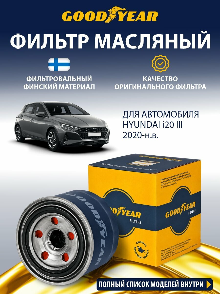 Фильтр масляный автомобильный HYUNDAI i20 (Хендай i20) 3 пок. 1.2 2020-н. в.