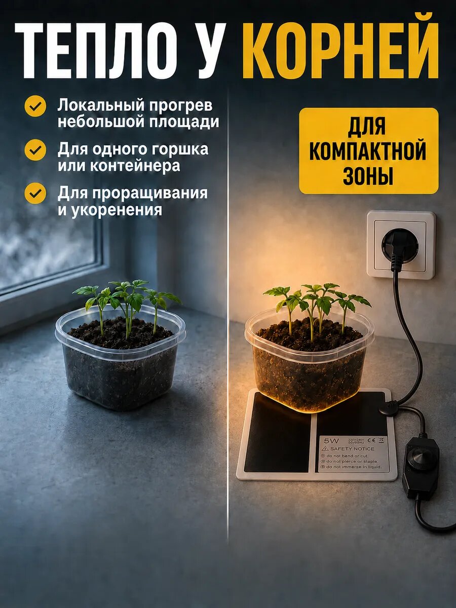 Коврик с подогревом для рассады и террариума 5 Вт 14х15 см — фото 1