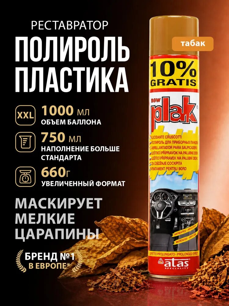 Полироль для пластика авто Plak Tabacco 750 мл блеск и защита панели