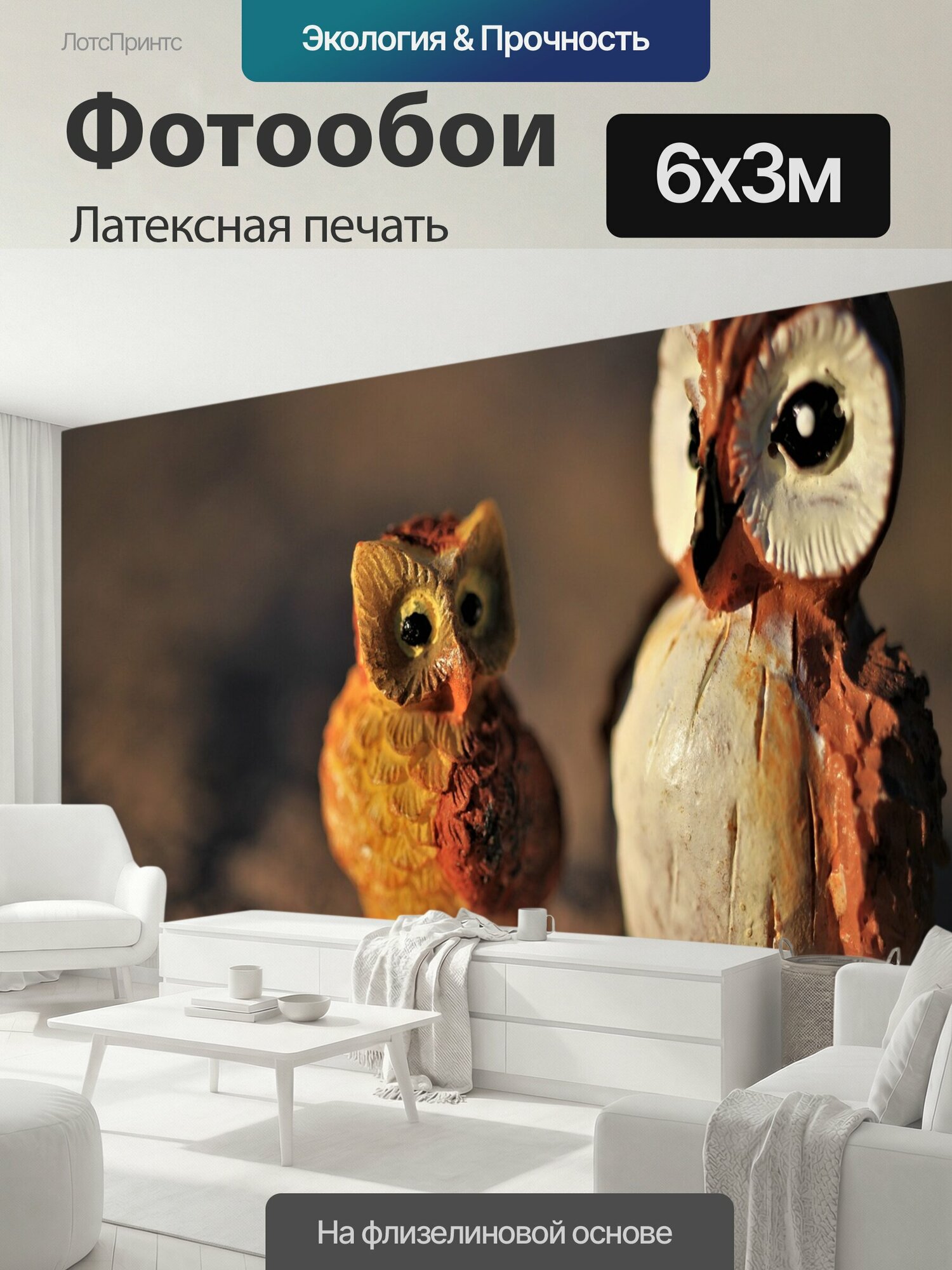 Фотообои моющиеся ударопрочные "Совы, украшение, персонажи" 600x300 см. латексная печать