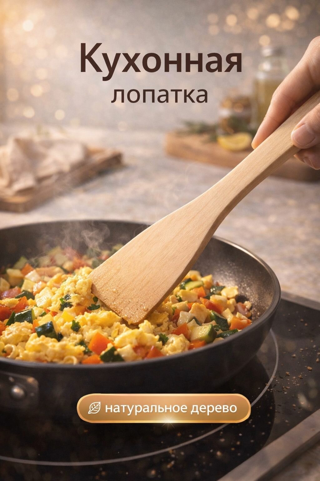Лопатка для кухни из дерева / кулинарная лопатка 30 см 1 шт