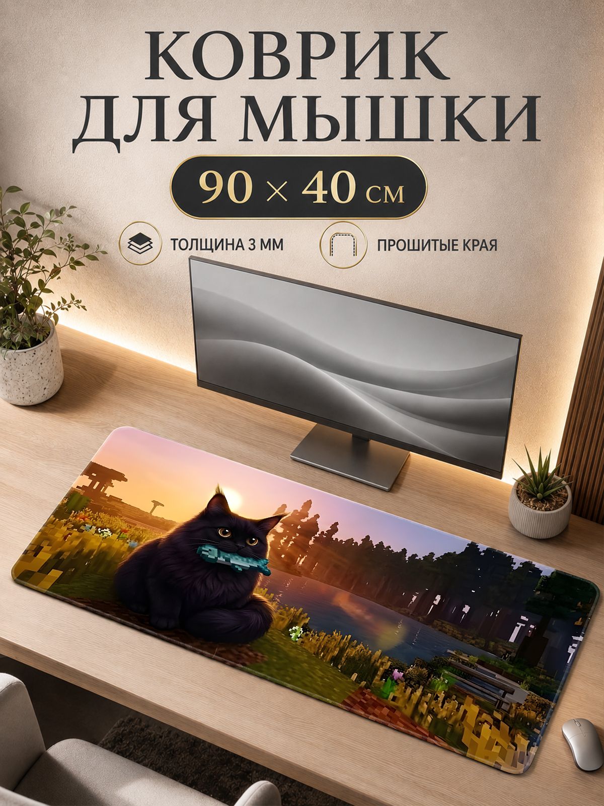 Игровой коврик для мышки большой 900х400 Майнкрафт